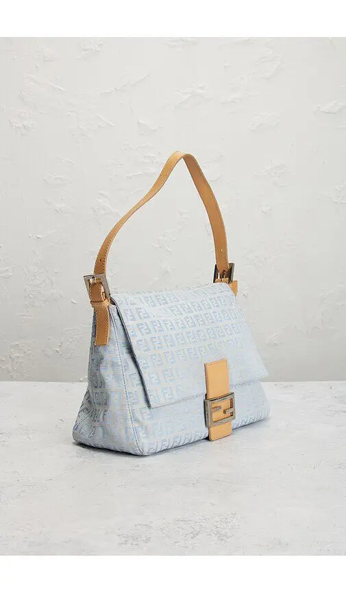Fwrd Renew Fendi Zucchino Mama Baguette Shoulder Bag - Light Blue